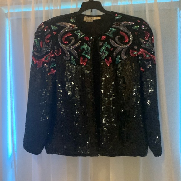 Jackets & Coats | Black Vintage Multicolored Sequin And Beaded Jacket ...